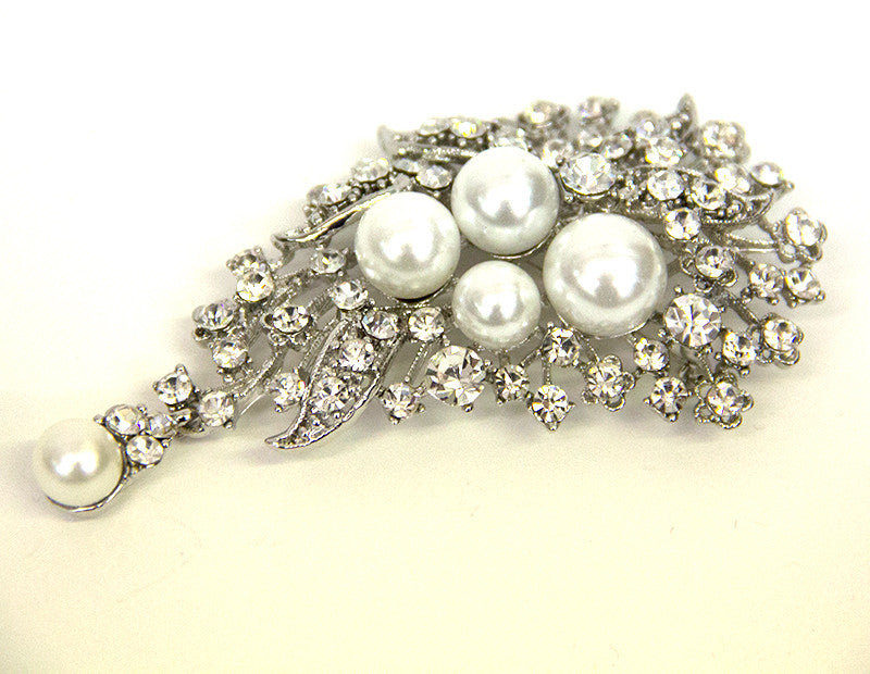 White Pearls & Stones with dangling pearl Brooch – Bonita Patterns